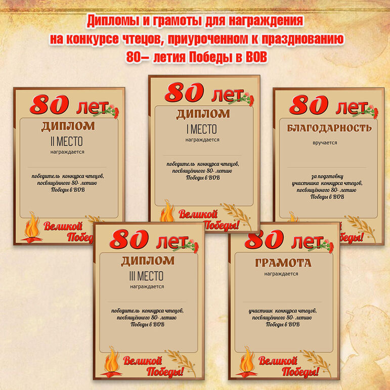 Диплом победителя и грамота участника конкурса чтецов, посвящённого 80 ...