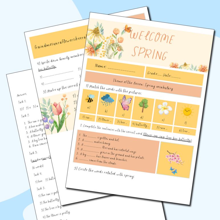 Рабочий лист "Весна"/ "Spring" worksheet (1, 2, 3 grade)