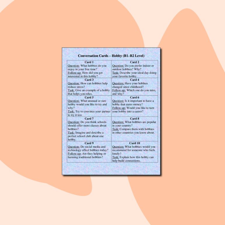 Conversation Cards – Hobby (B1–B2 Level)