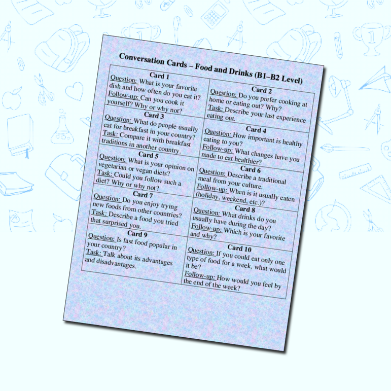 Conversation Cards – Food and Drinks (B1–B2 Level)