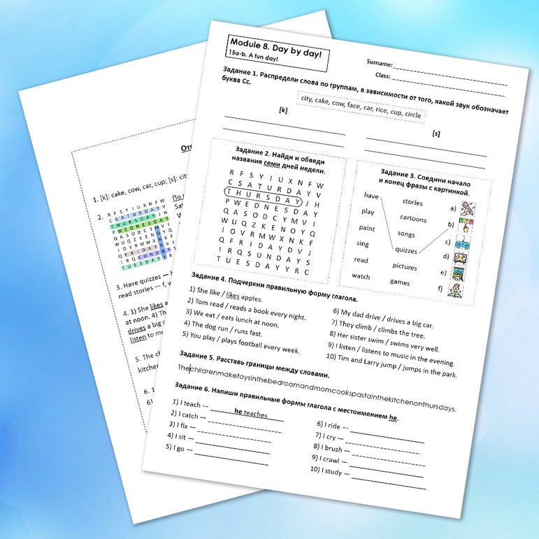 Рабочий лист Spotlight 3. Module 8. 15a. A fun day