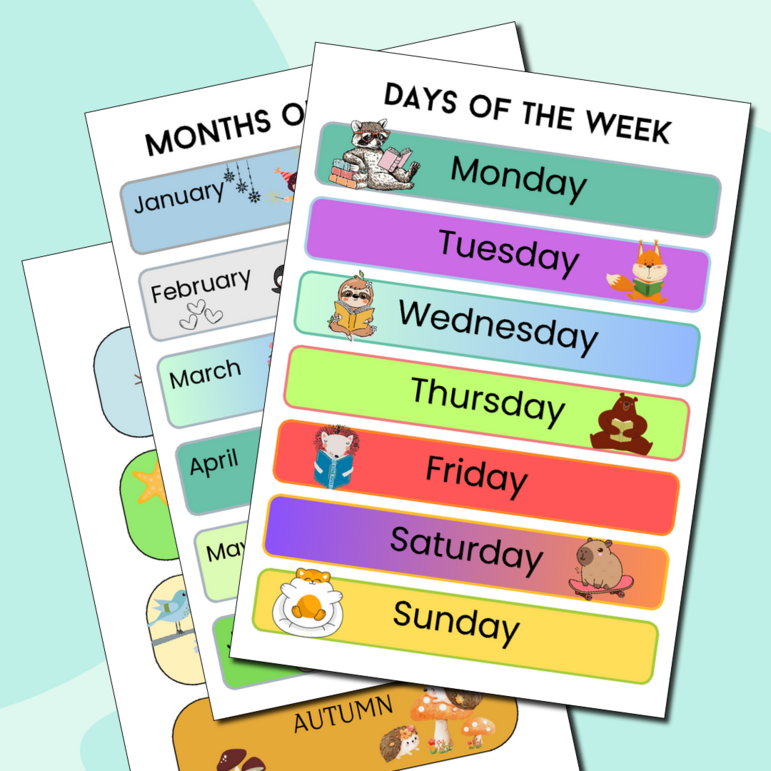 Days of the week, months and seasons Дни недели, месяца и времена года ...