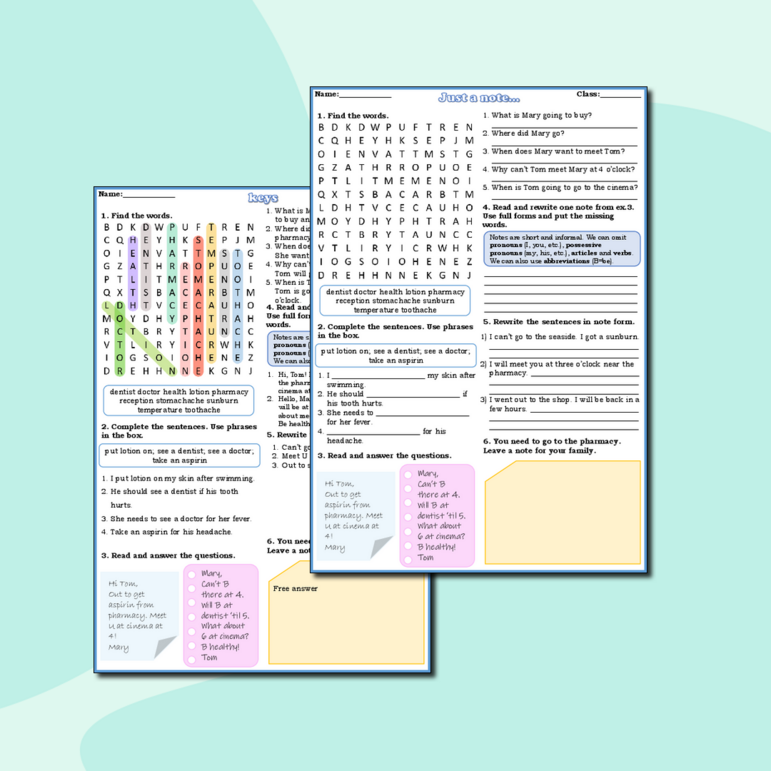 Рабочий лист Spotlight 5 Module 10c Just a note