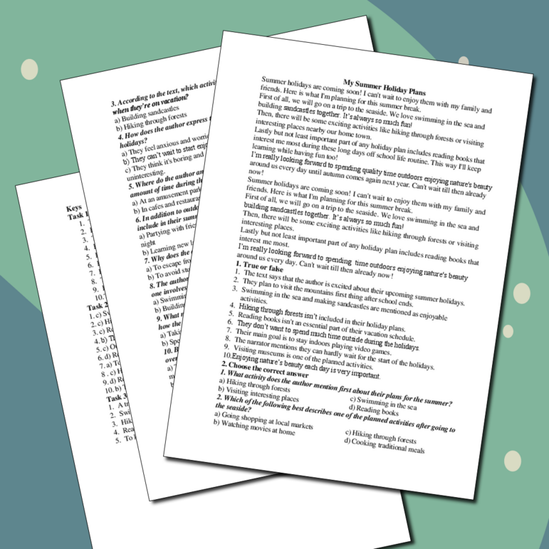 Рабочий лист по английскому языку "My summer holiday plans"
