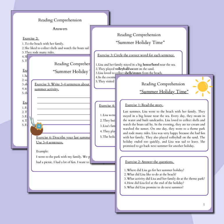 Reading Comprehension «Summer Holiday Time». Чтение с заданиями.