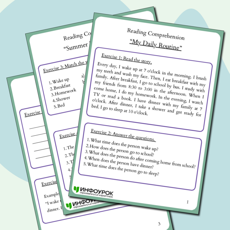 Reading Comprehension «My Daily Routine». Чтение с заданиями.