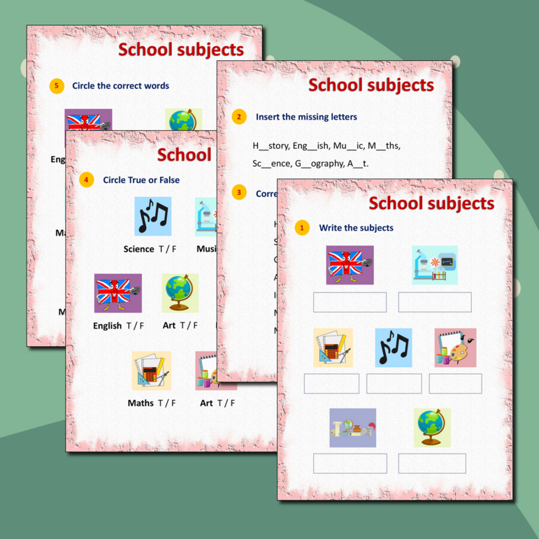 Рабочие листы по английскому языку на тему "School subjects" (3 класс)