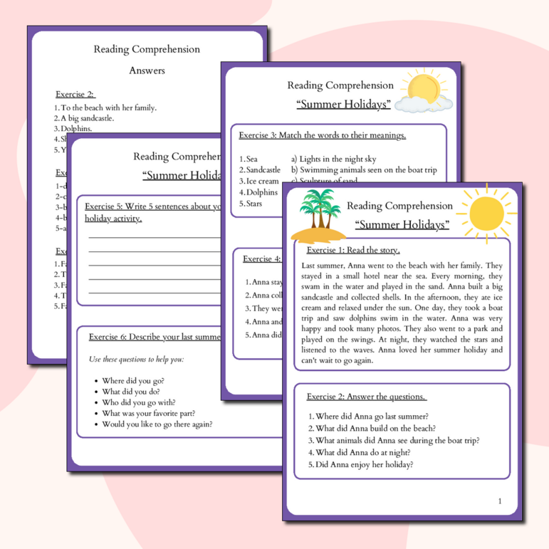 Reading Comprehension «Summer Holidays». Чтение с заданиями.