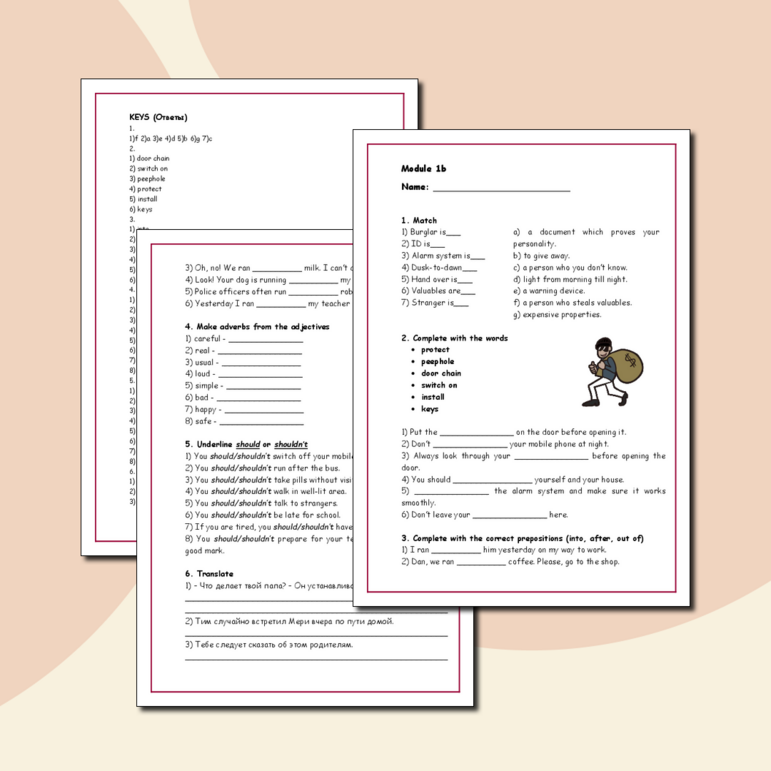 Рабочий лист для работы с материалом Модуля 1b к УМК Spotlight 7 (английский язык)