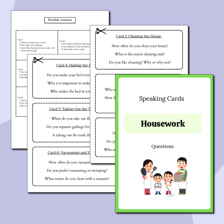 Speaking cards «Housework». Разговорные карточки «Работа по дому» с вопросами и ответами.