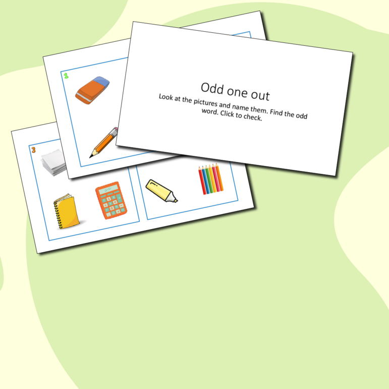 Презентация «Odd one out. School things and sport things»