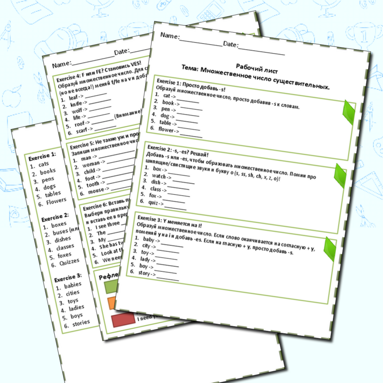 Рабочий лист "Множественное число. Plurals " Spotlight 5 2b
