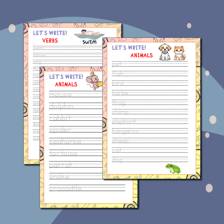 Английские прописи: animals, verbs