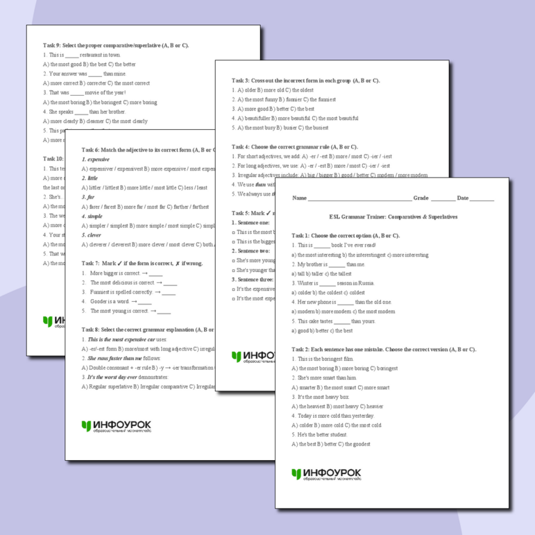 Тренажёр «ESL Grammar Trainer: Comparatives & Superlatives» (A2-B1)