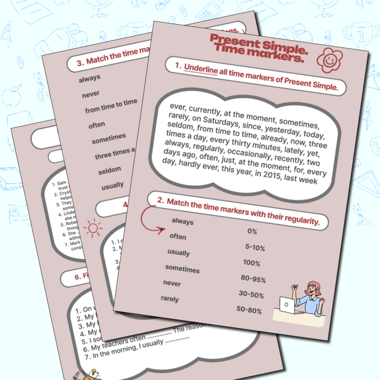 Рабочий лист по английскому языку по теме "Present Simple. Time markers."