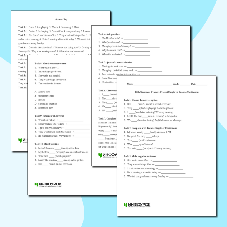 Тренажёр «ESL Grammar Trainer Present Simple vs. Present Continuous ...