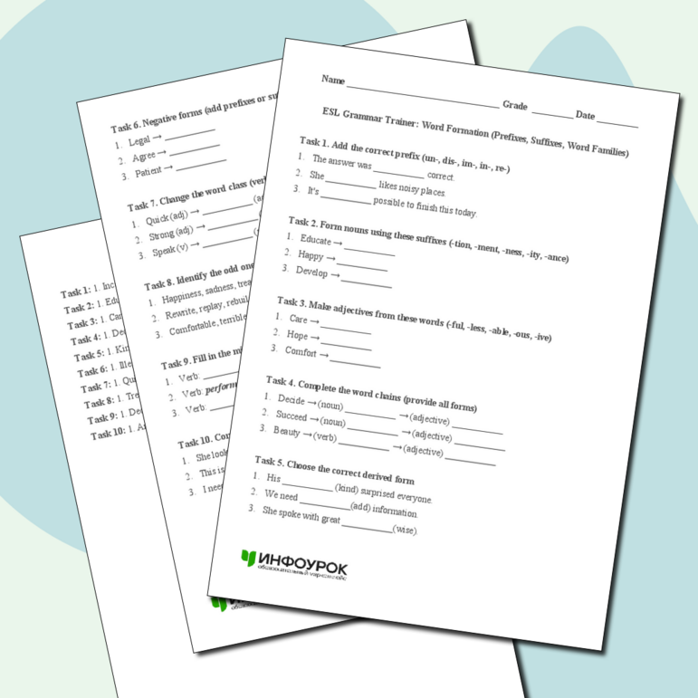 Тренажёр «ESL Grammar Trainer: Word Formation (Prefixes, Suffixes, Word ...