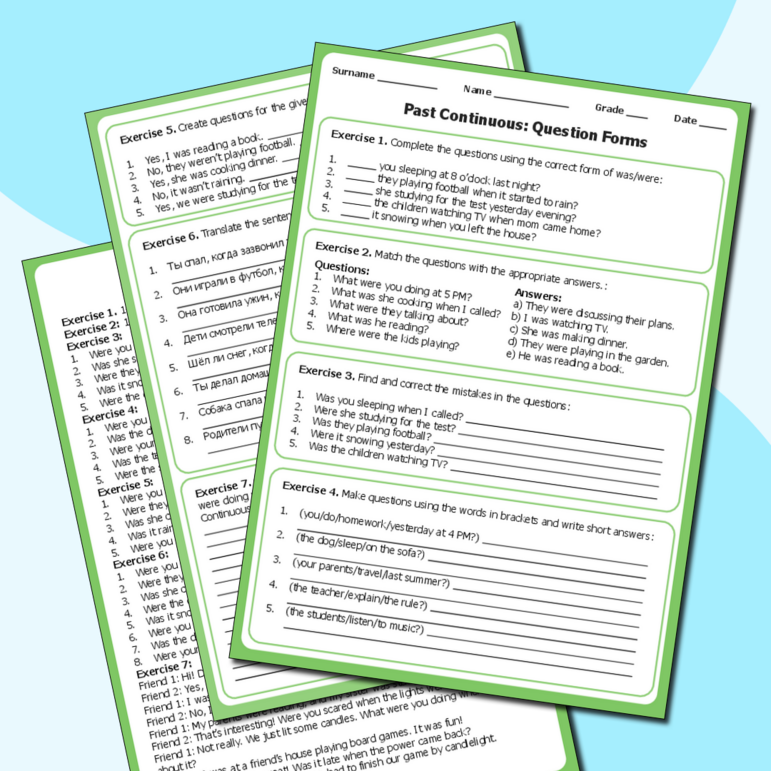 Рабочие листы по английскому языку «Past Continuous: Question forms»