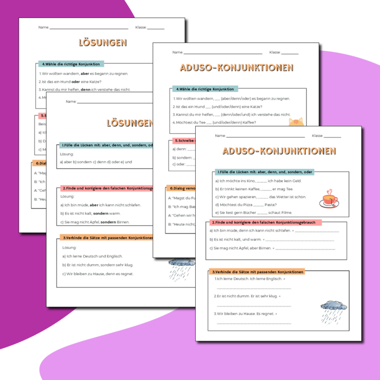 Рабочий лист по теме "Союзы ADUSO в немецком языке"