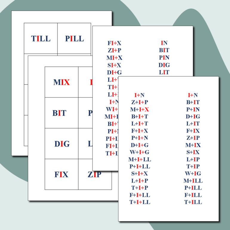 Карточки - тренажеры по чтению CVC (consonant/vowel/consonant) с буквой I.