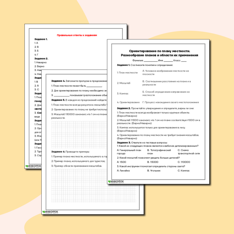 Рабочий лист по географии на тему «Ориентирование по плану местности Разнообразие планов и