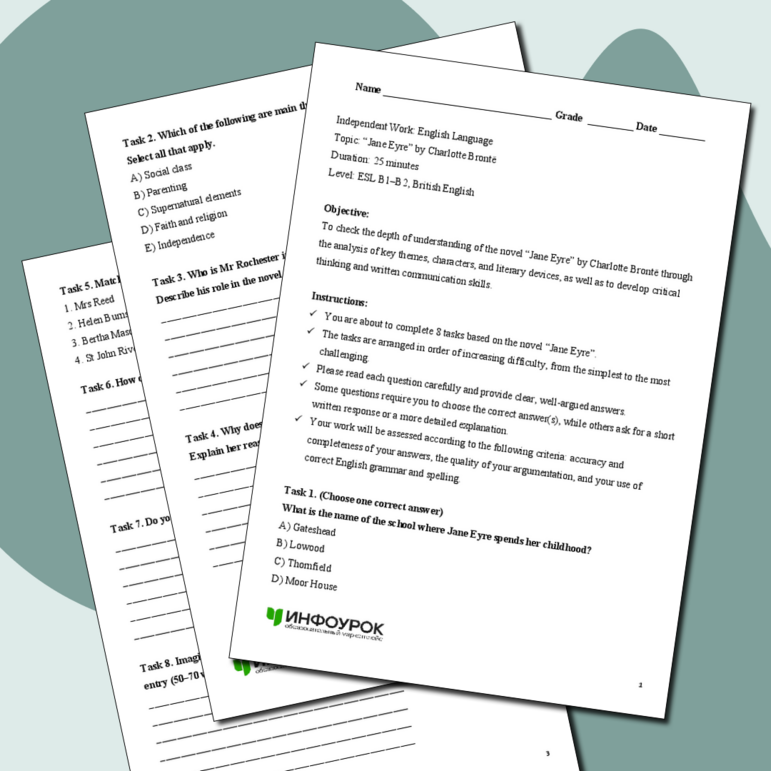 Test «Jane Eyre» by Charlotte Brontë (B1-B2)