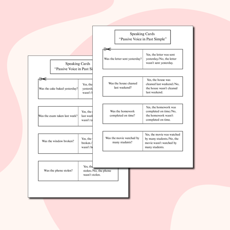 Speaking cards «Passive Voice. Past Simple». Разговорные карточки с ...
