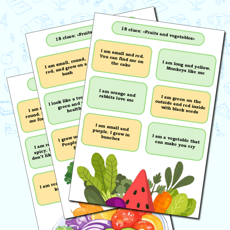 Карточки 18 clues: «Fruits and vegetables»