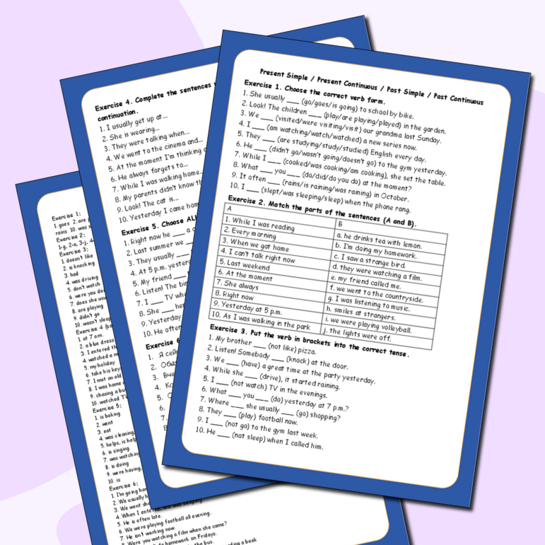 Тренажер по английскому языку «Present Simple, Present Continuous, Past ...