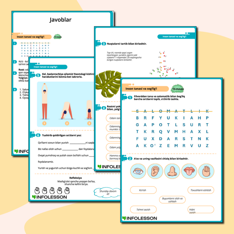 «Inson tanasi va sog‘lig‘i» mavzusida ish varaqasi.