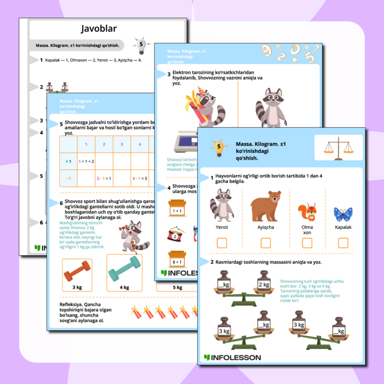 «Bo‘yi, eni va balandligi. ±1 ko‘rinishdagi qo‘shish» mavzusida ish ...