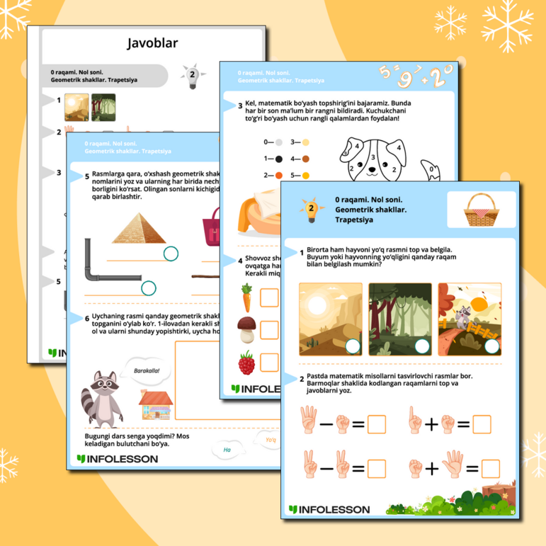 «0 raqami. Nol soni. Geometrik shakllar. Trapetsiya» mavzusida ish ...
