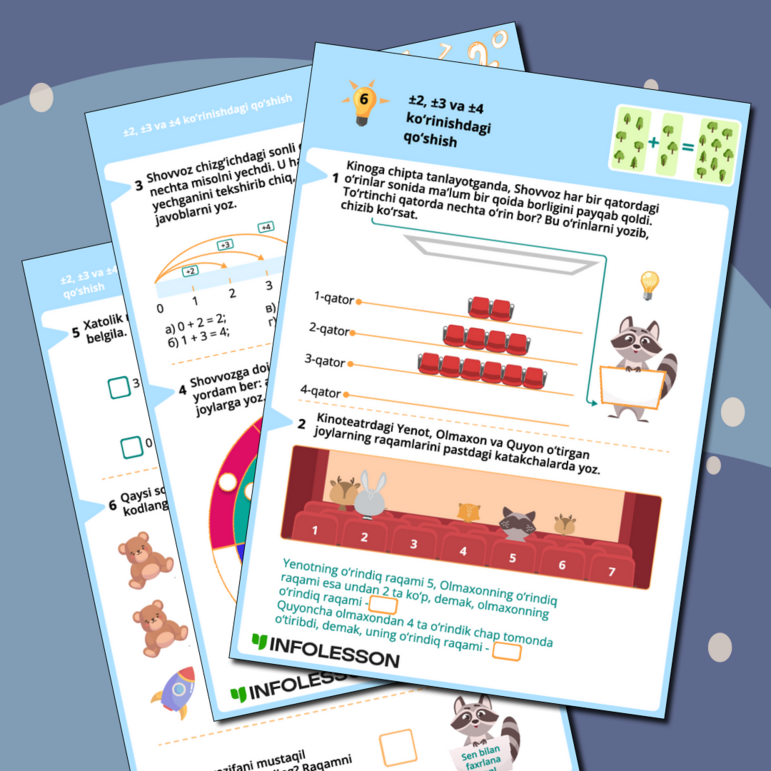 «Bo‘yi, eni va balandligi. ±1 ko‘rinishdagi qo‘shish» mavzusida ish ...