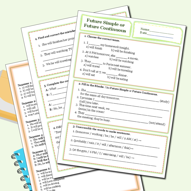 Рабочий лист по английскому языку: Future Simple, Future Continuous or Future Perfect