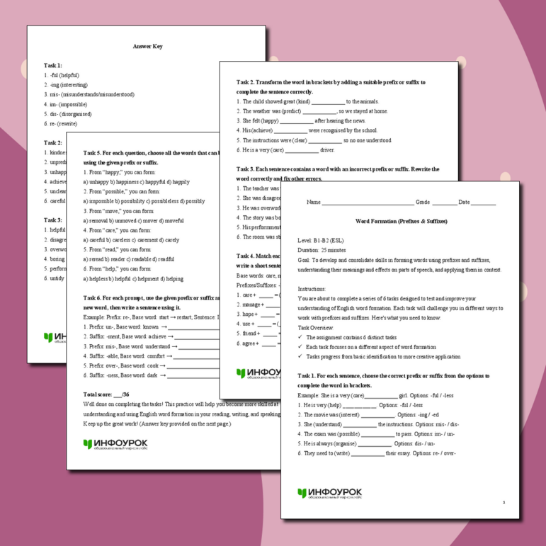 Самостоятельная работа «Word Formation (Prefixes and Suffixes)» (B1-B2)