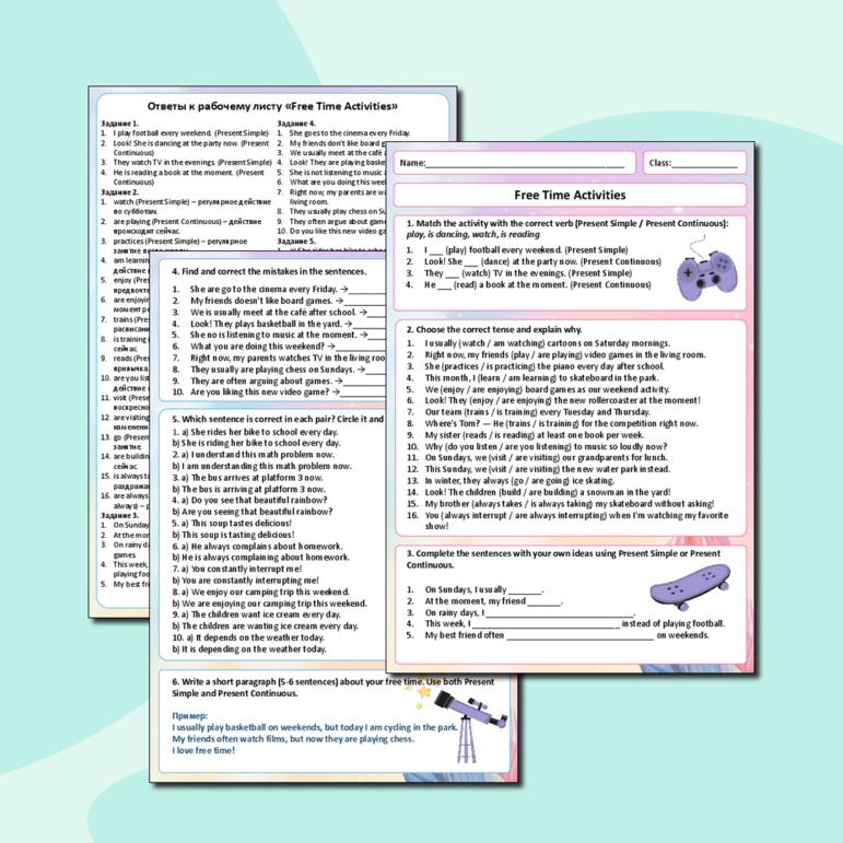 Рабочий лист «Free Time Activities» к УМК Spotlight 6 Module 6a