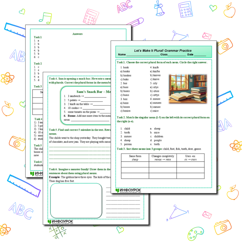 Рабочий лист по английскому языку «Let’s Make It Plural! Grammar Practice»