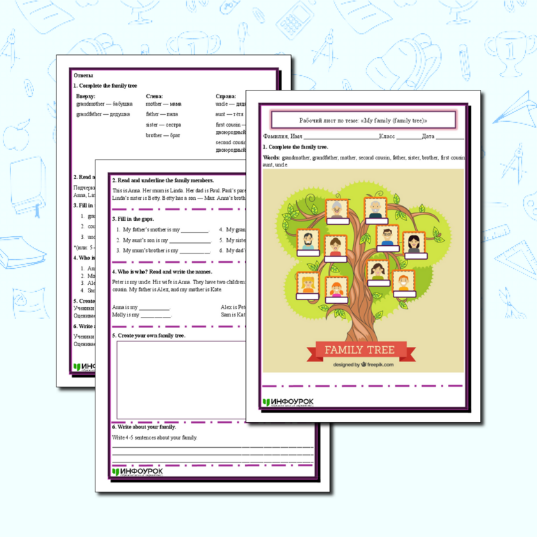Рабочий лист по теме: «My family (family tree)»