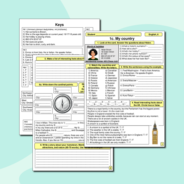Рабочий лист к Module 1c My country, УМК Spotlight 6 класс