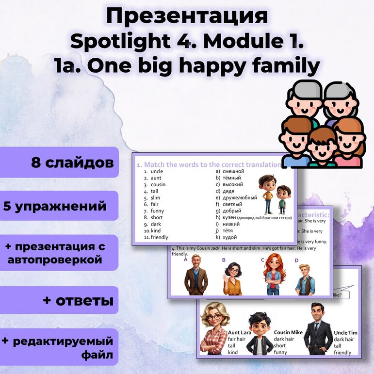 Презентация Spotlight 4. Module 1. 1a «One big happy family»