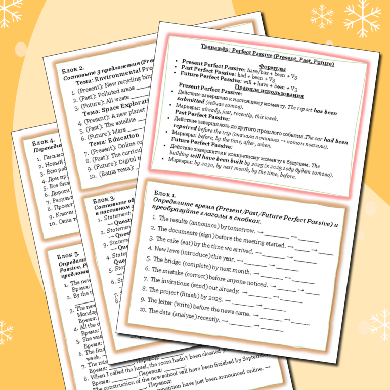 Тренажёр по английскому языку: Perfect Passive (Present, Past, Future)