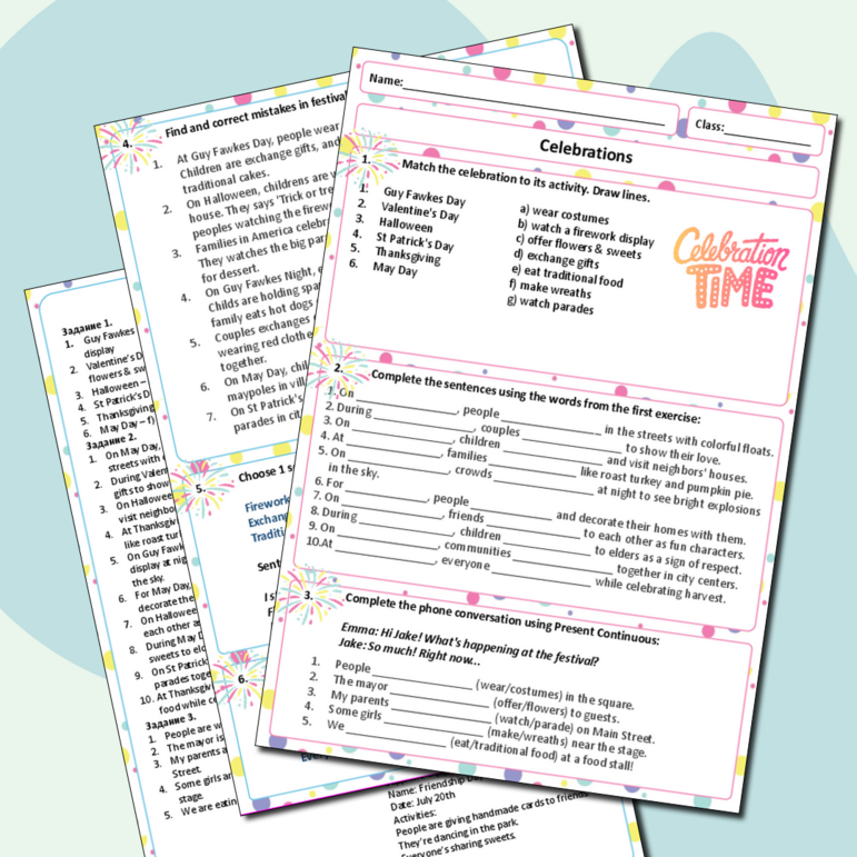 Рабочий лист «Celebrations» к УМК Spotlight 6 Module 5b
