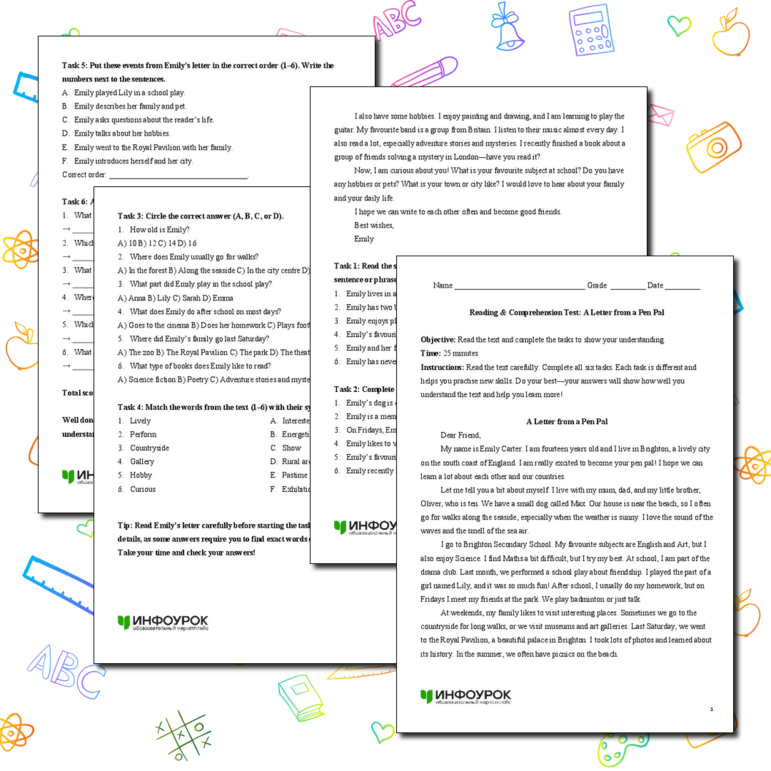 Reading & Comprehension Test «A Letter from a Pen Pal» (A2-B1)