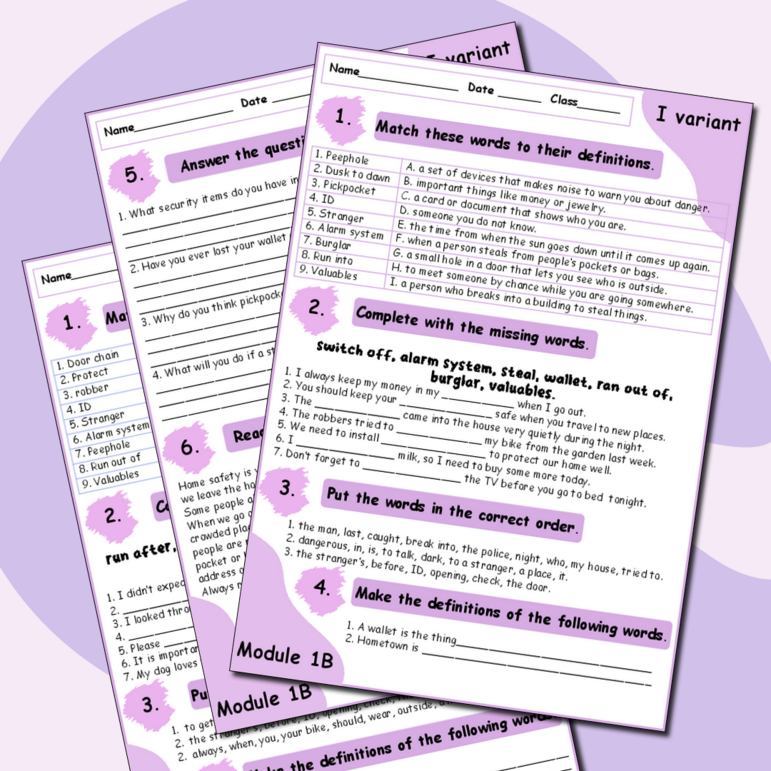 «Lifestyles, Better safe than sorry» Самостоятельная работа по лексике, Spotlight 7, Module 1B