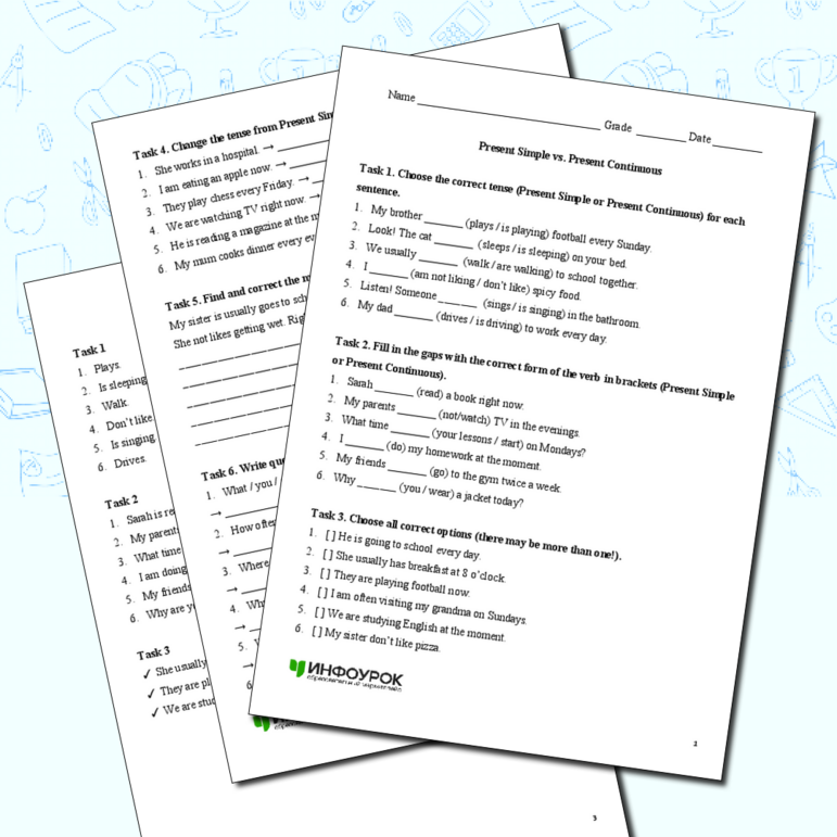 Самостоятельная работа «Present Simple vs. Present Continuous» (A2-B1)