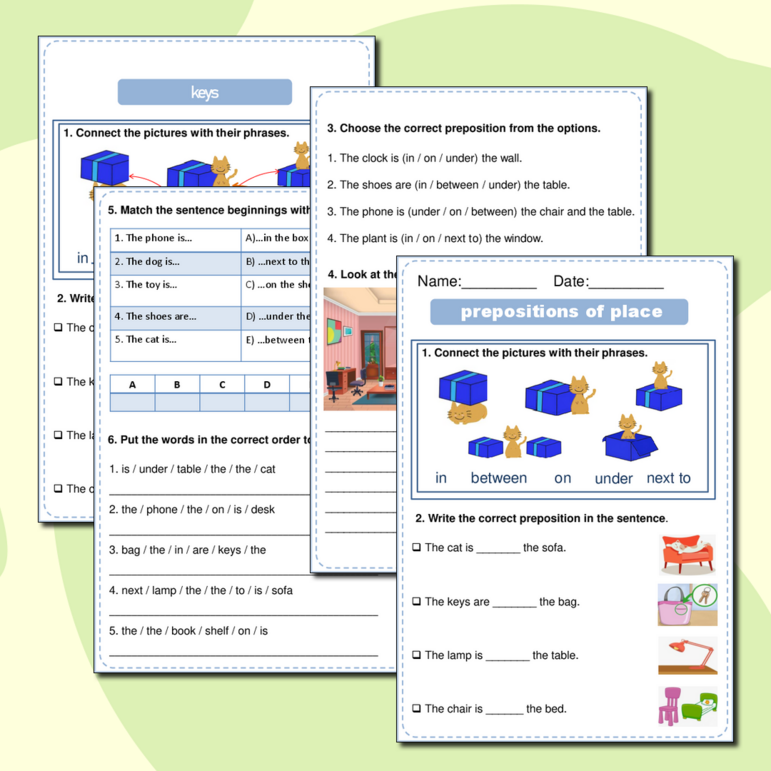 Prepositions of place (in, on, next to, between)