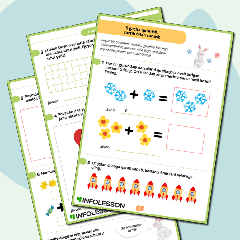 5 gacha qo‘shish. Tartib bilan sanash