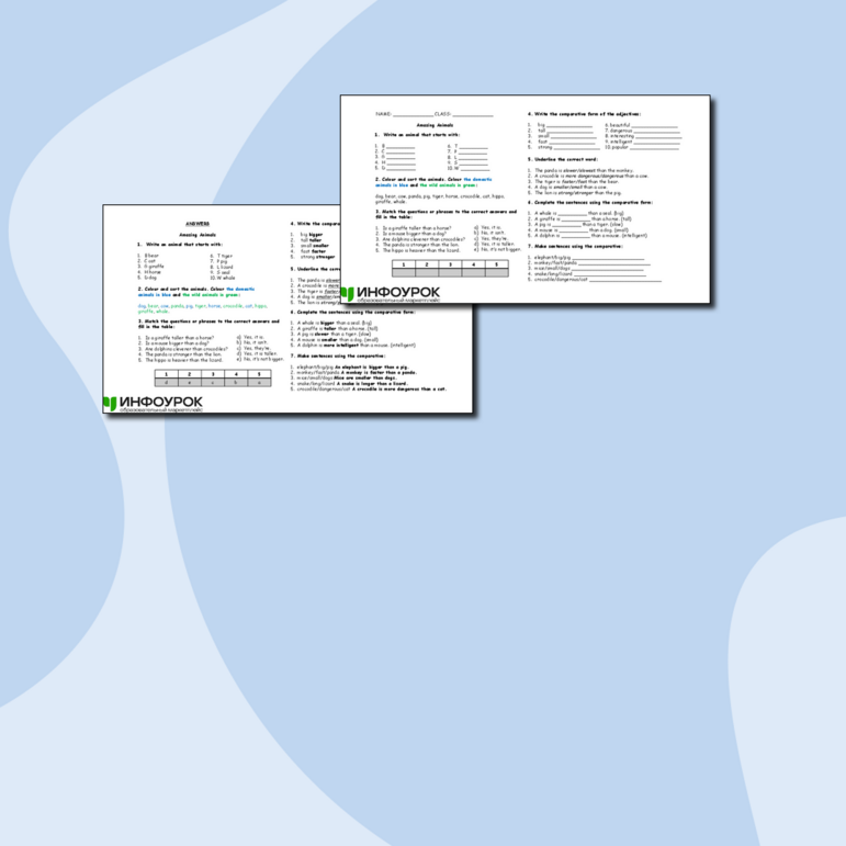Контрольная работа «Amazing Animals. Comparative Degree of Adjectives»