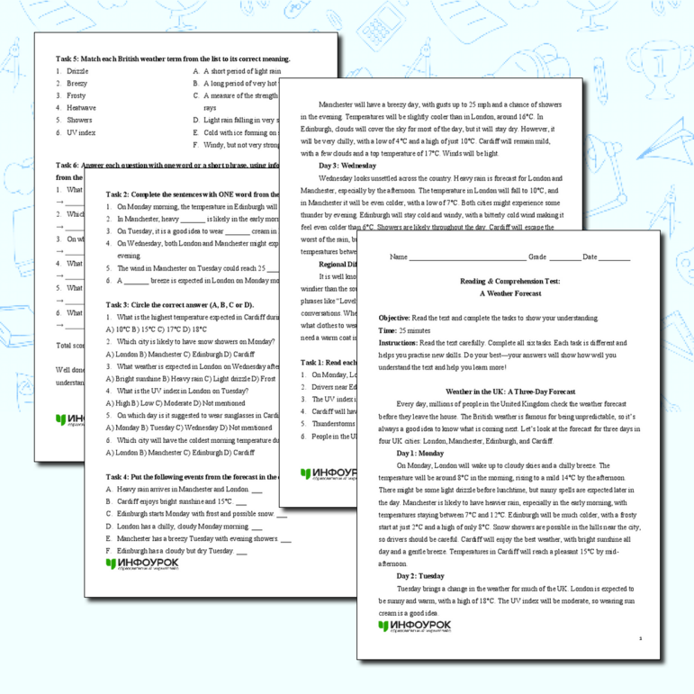 Reading & Comprehension Test «A Weather Forecast» (A2-B1)