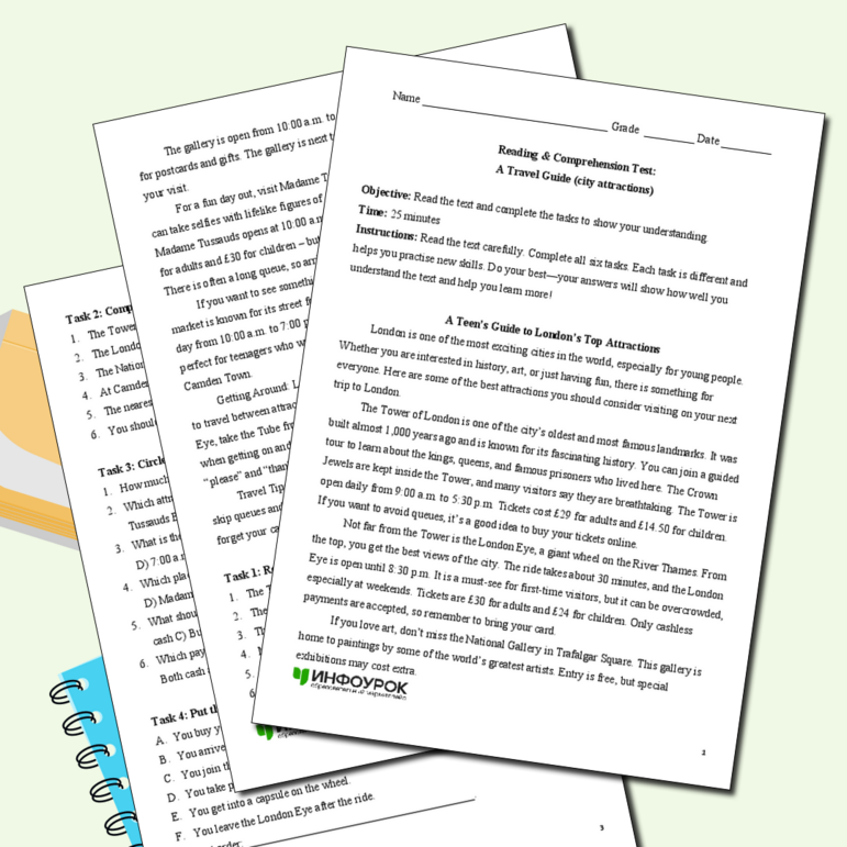 Reading & Comprehension Test «A Travel Guide (city attractions)» (A2-B1)